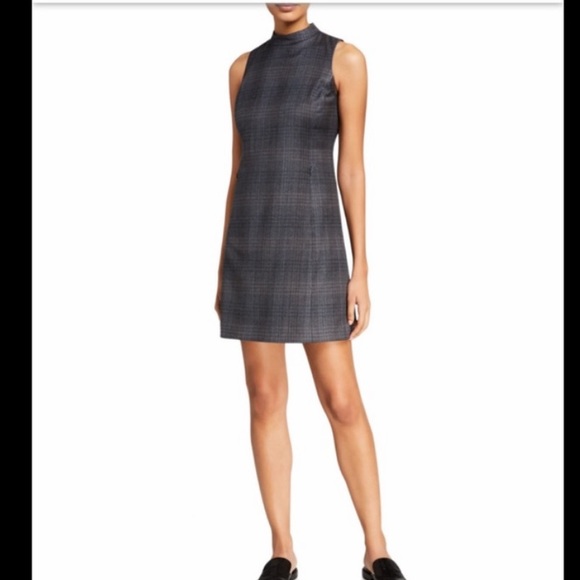 Theory | Dresses | Theory Zip Back Mod Mock Neck Plaid Sleeveless Dress ...